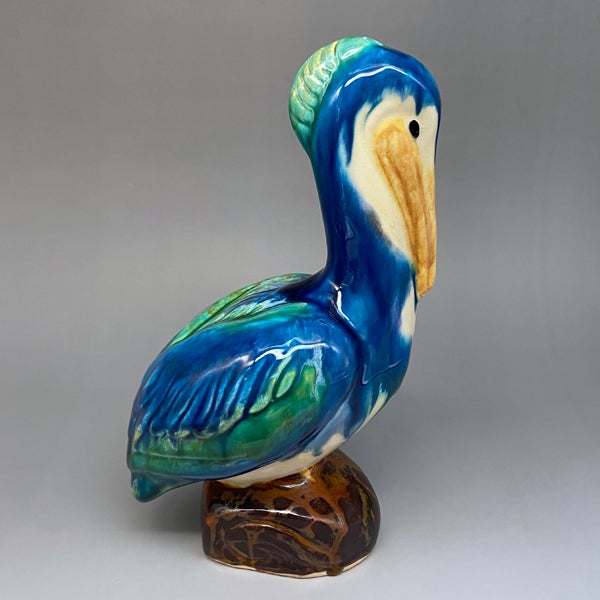Small Pelican in Bold Blue and Green | wolfebirds.com